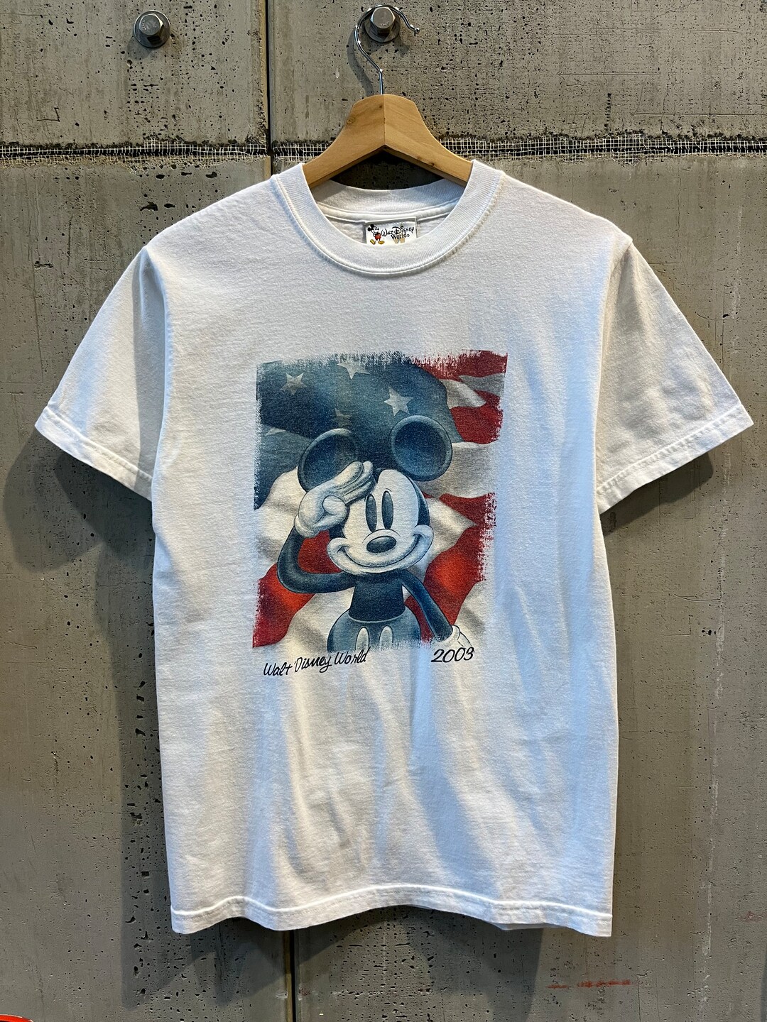 Y2K 03 Mickey Mouse Salute American Flag White Tee Size Small - Etsy
