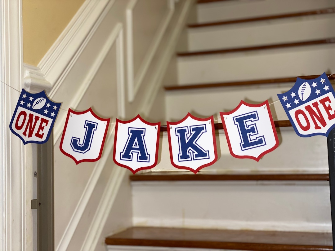 First Birthday Football Theme Custom Name Banner ONE - 1st Birthday ...