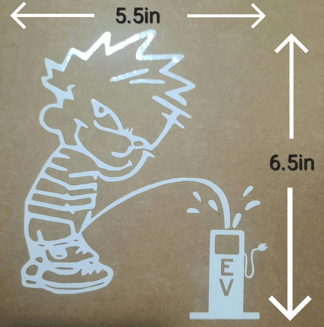 Calvin Peeing on Electric Vehicle Decal, Cutout, Vinyl Sticker, White ...