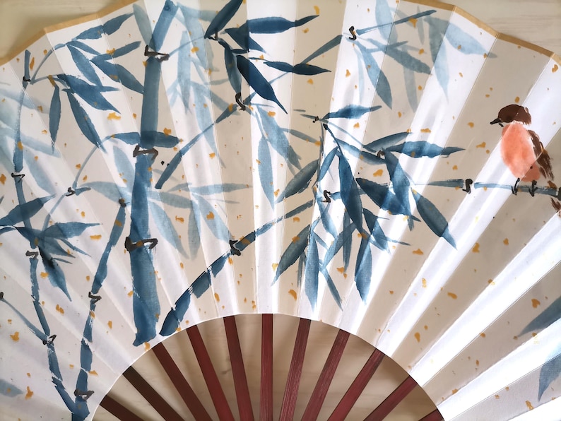 Handpainted Traditonal Chinese Folding Hand Fan--bamboo-sumi-e Painting ...