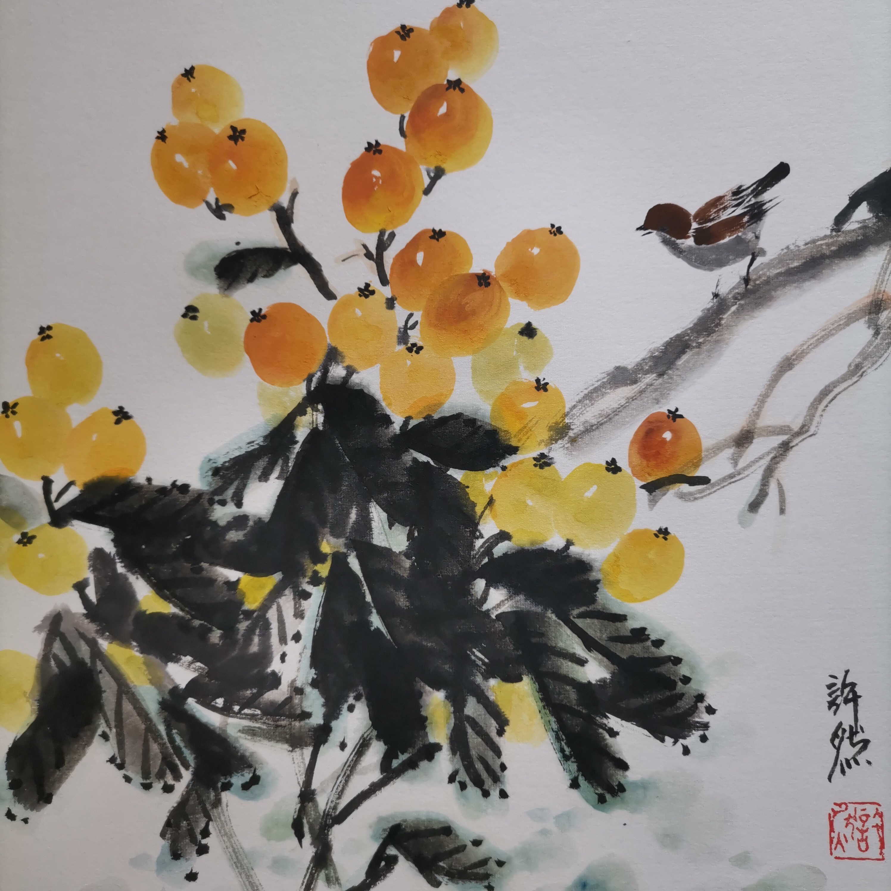 Framed Original Chinese Painting, Loquat Painting, Chinese Watercolor ...