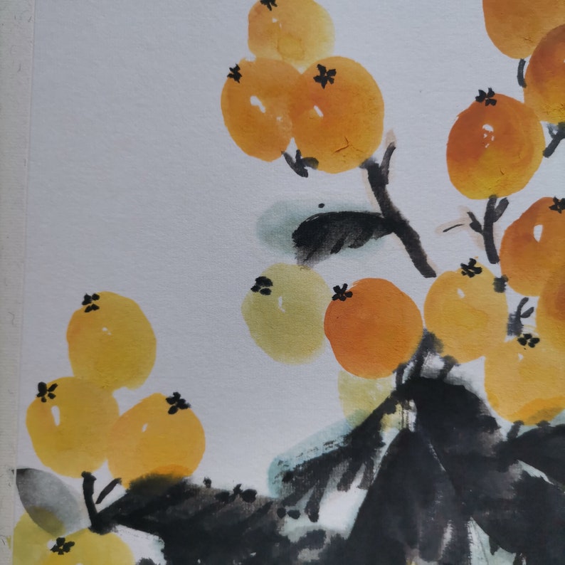 Framed Original Chinese Painting, Loquat Painting, Chinese Watercolor ...