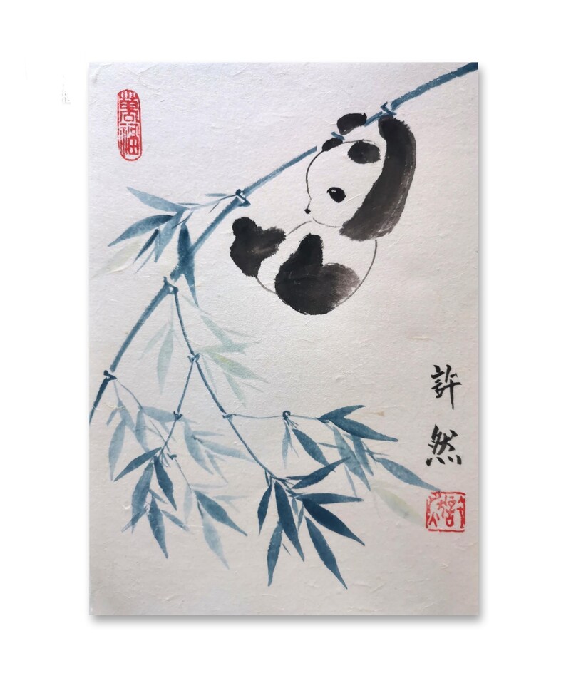 Original Sumi-e Bamboo and Panda Painting: Handpainted Chinese Art, A4 - Etsy
