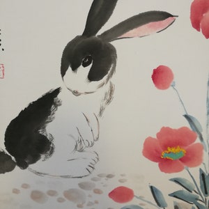 Handpainted Chinese Painting,original Rabbit Painting, Framed Rice ...