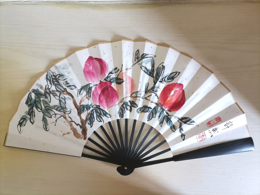 Original Handpainted Traditonal Chinese Folding Hand Fan--peach,a Gift ...