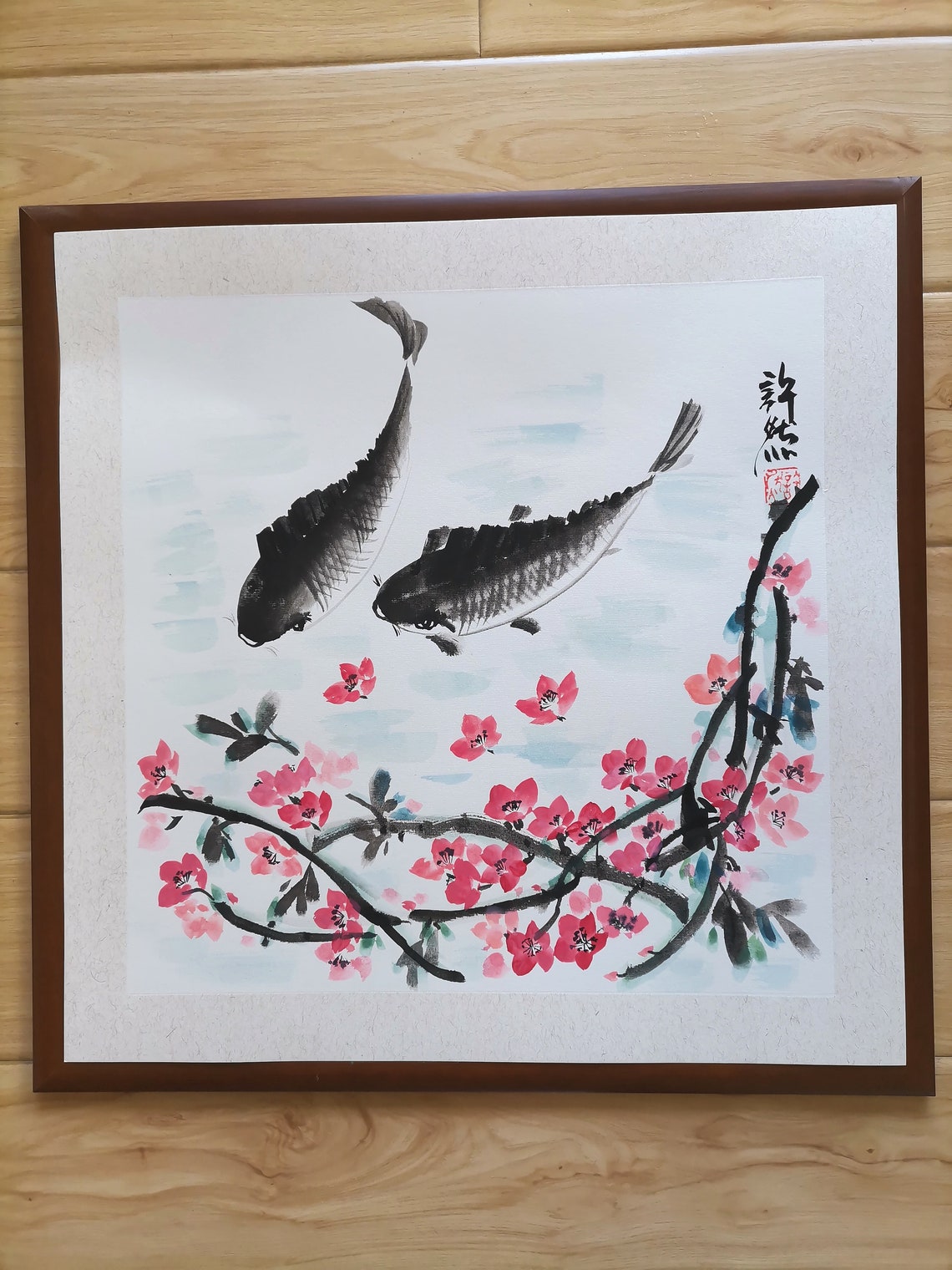 Framed Traditional Chinese Painting,fish Painting,handpainted Chinese ...