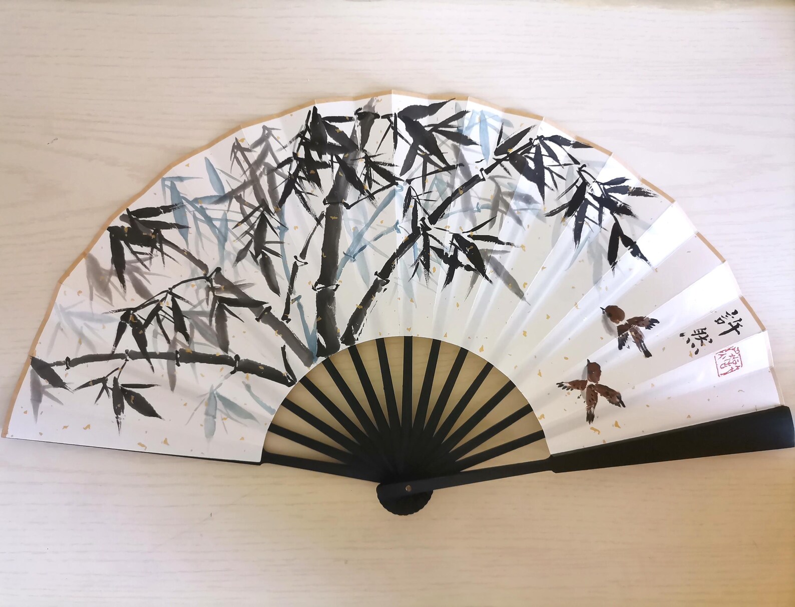 Handpainted Traditonal Chinese Folding Hand Fan--bamboo-sumi-e Painting ...