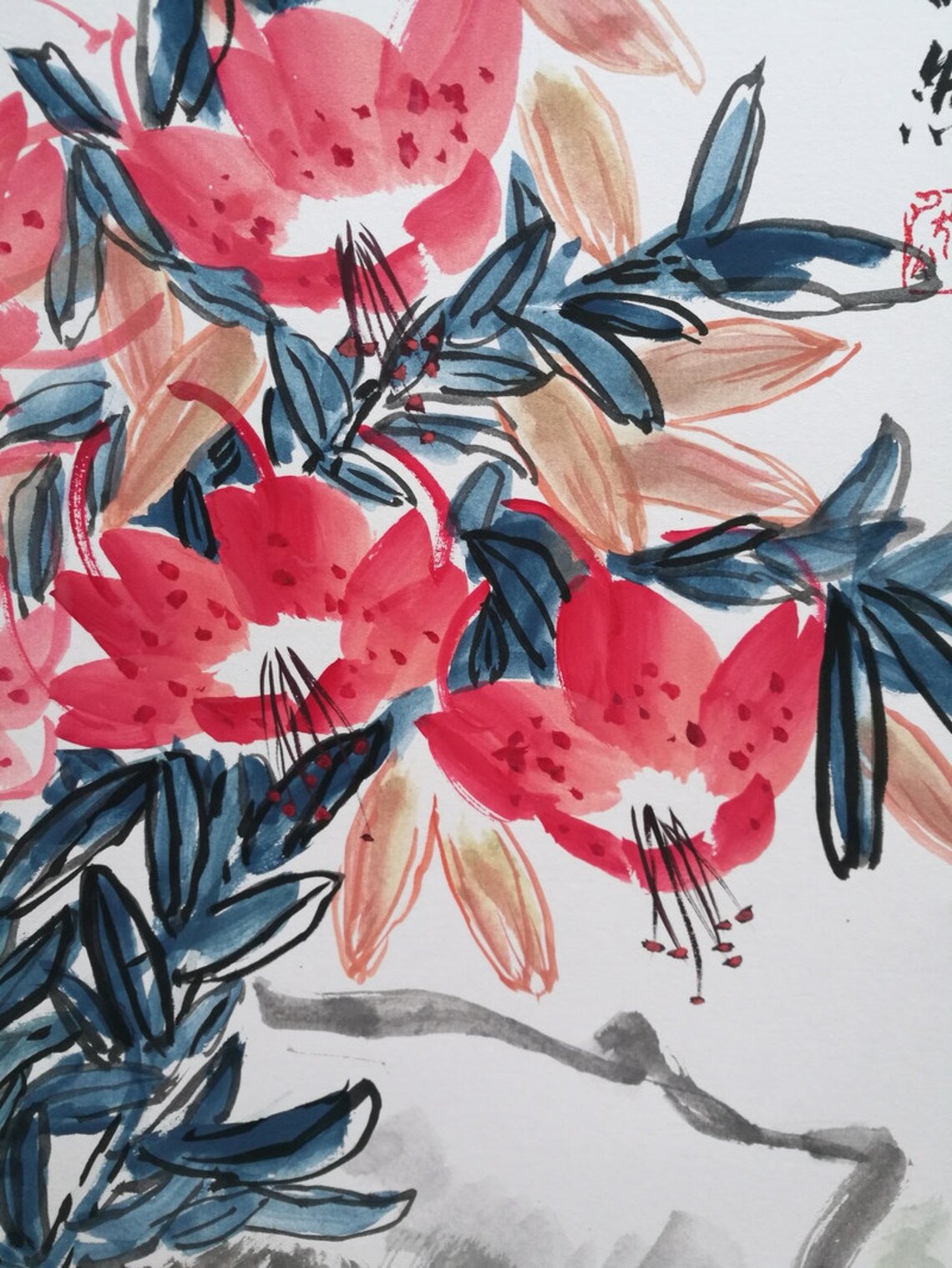 Buy Original Chinese Painting, Red Flower Painting,chinese Art Online ...