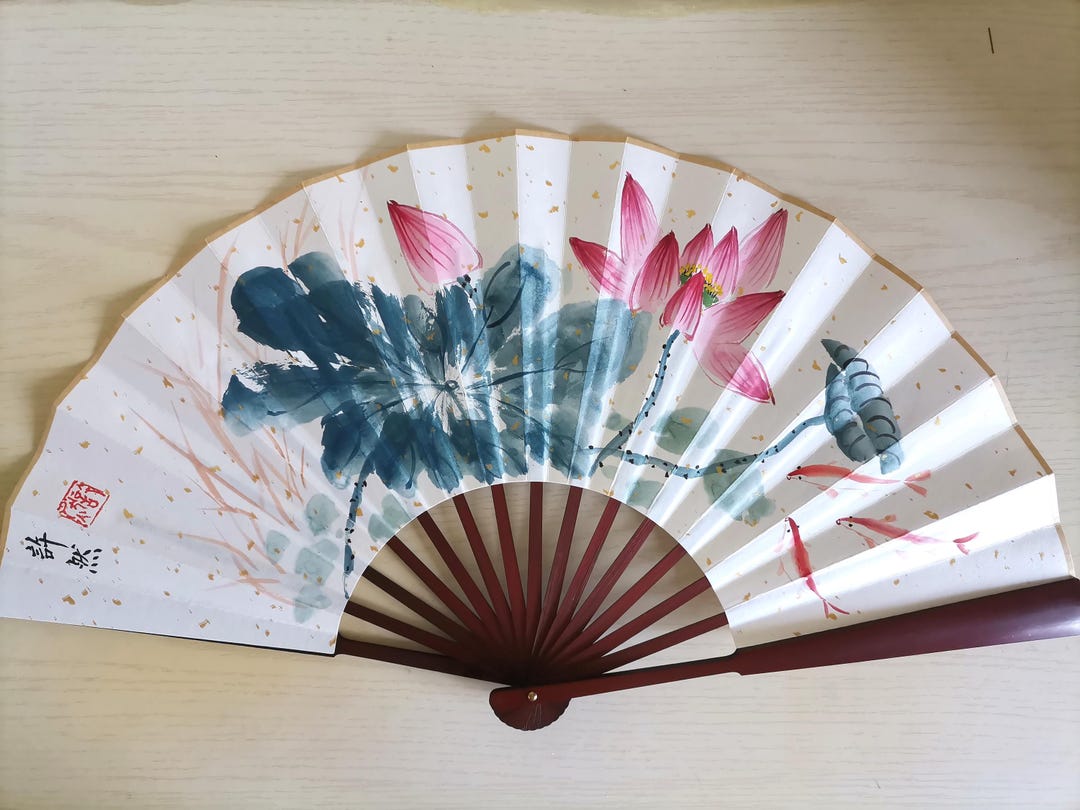 Original Handpainted Traditonal Chinese Folding Hand Fan--lotus, Water ...