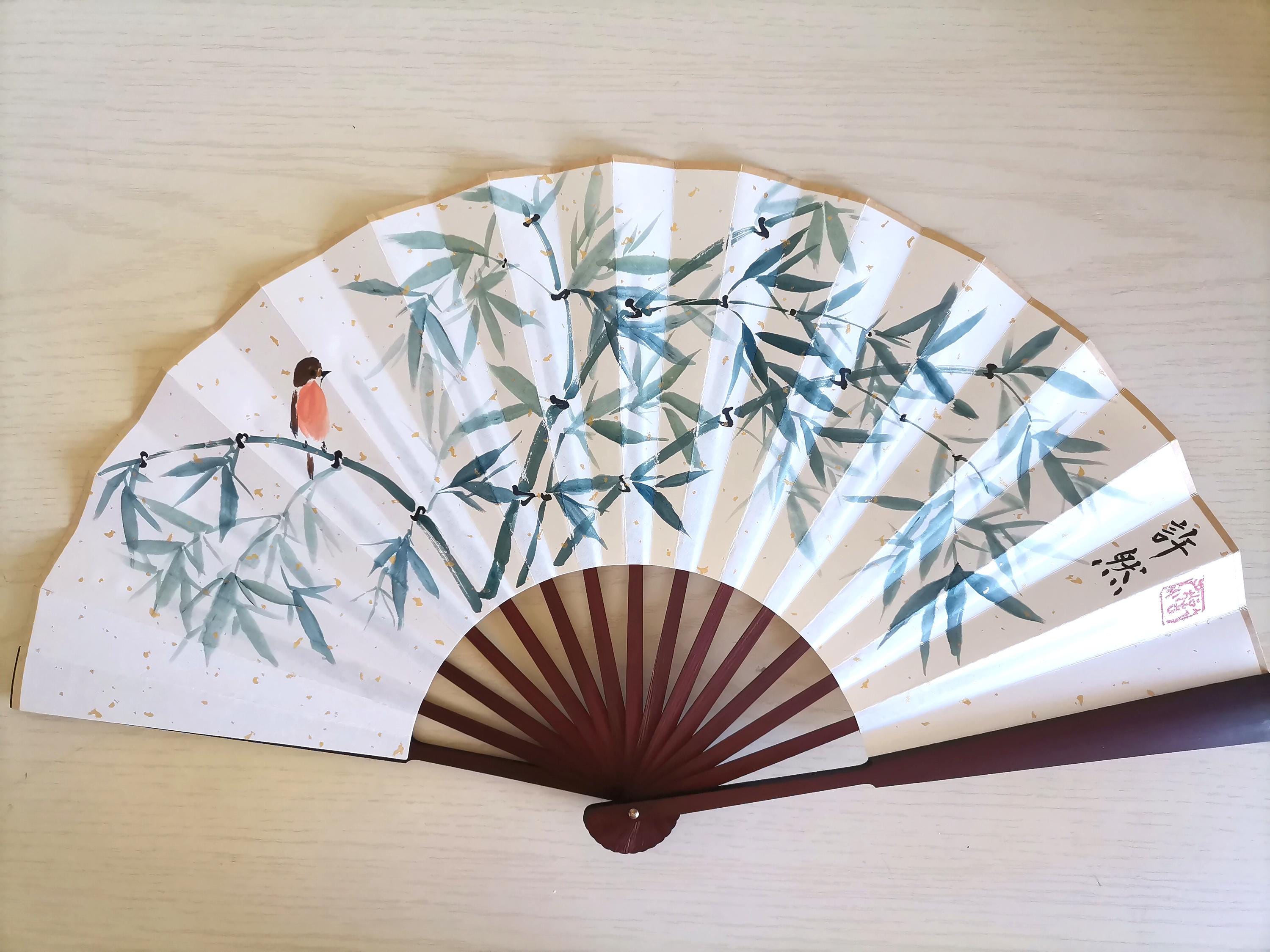 Handpainted Traditonal Chinese Folding Hand Fan--bamboo-sumi-e Painting ...