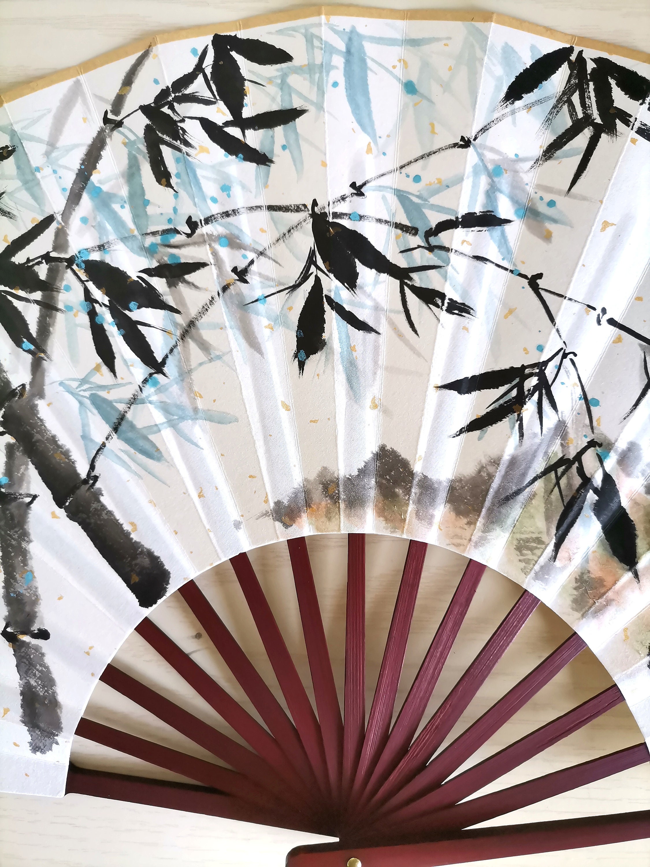 Handpainted Traditonal Chinese Folding Hand Fan--bamboo-sumi-e Painting ...
