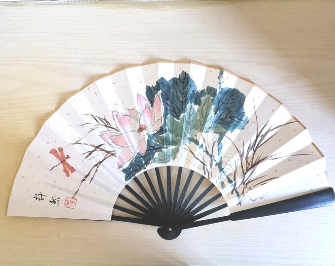 Original Handpainted Traditonal Chinese Folding Hand Fan--lotus, Water ...