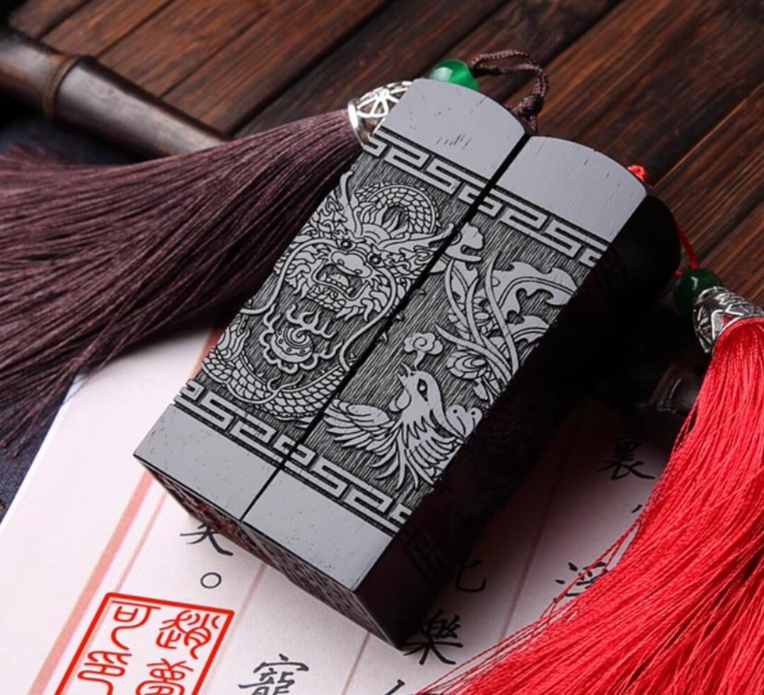 Dragon and Phoenix Custom Made Wood Name Seal Stamp - Engraved With ...