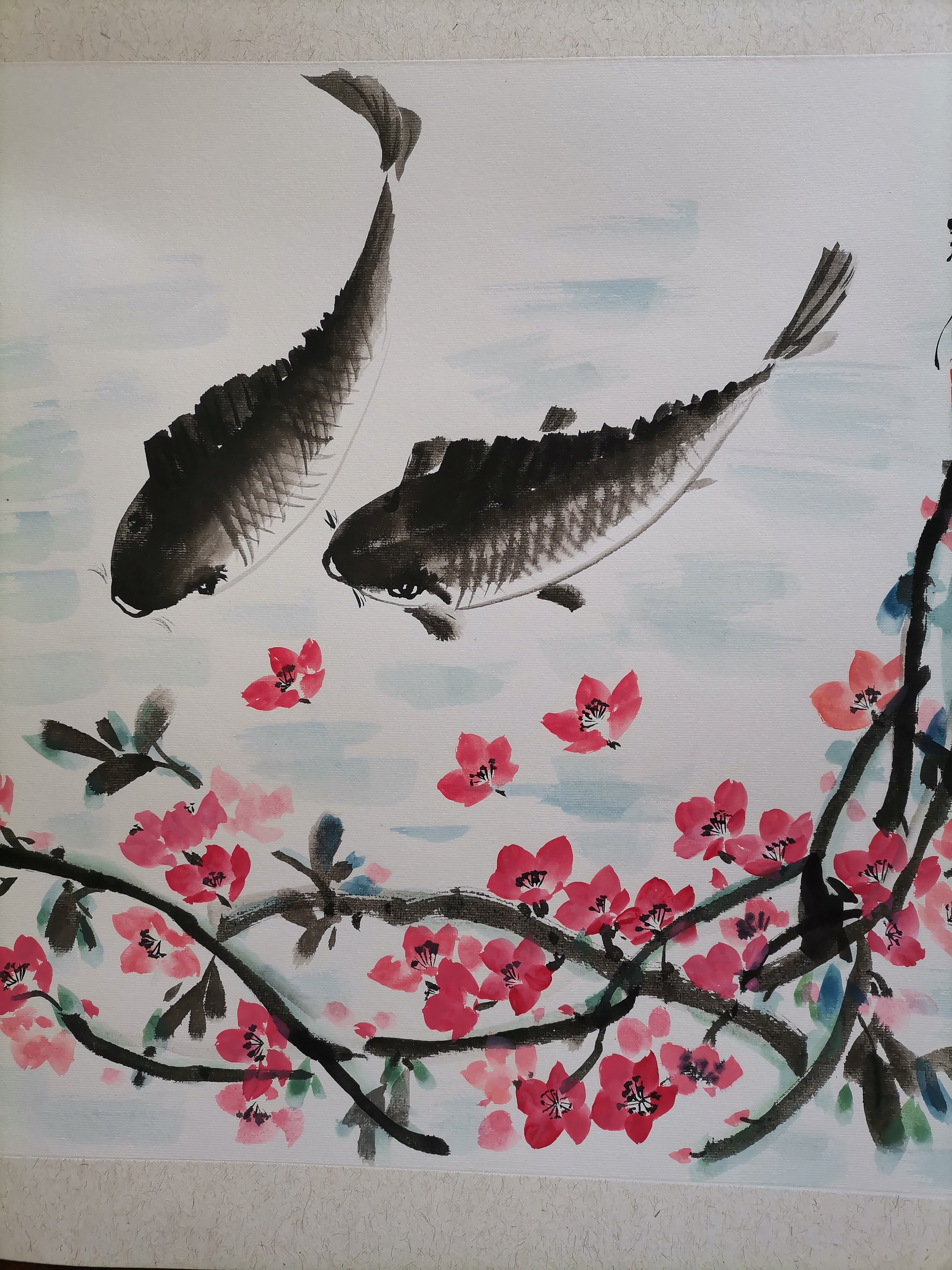 Framed Traditional Chinese Painting,fish Painting,handpainted Chinese ...