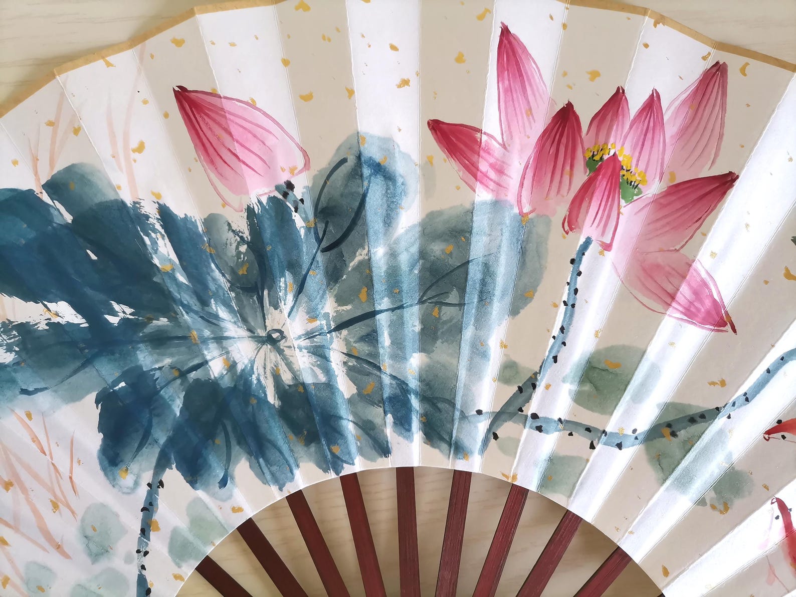 Original Handpainted Traditonal Chinese Folding Hand Fan--lotus, Water ...