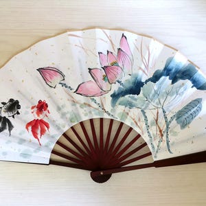 Original Handpainted Traditonal Chinese Folding Hand Fan--lotus, Water ...