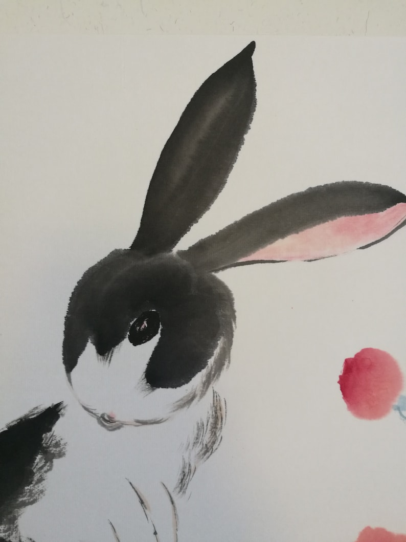 Handpainted Chinese Painting,original Rabbit Painting, Framed Rice ...