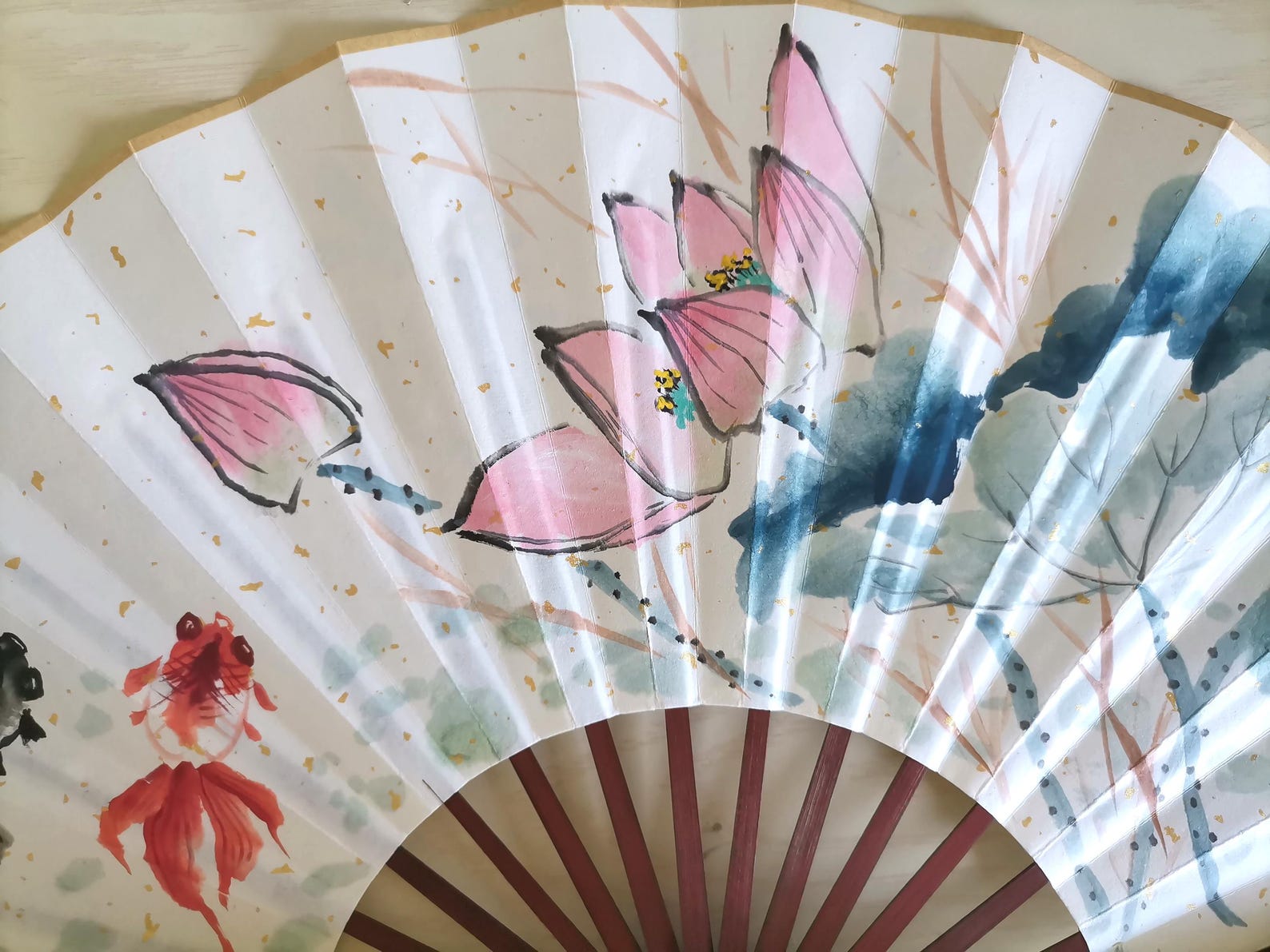 Original Handpainted Traditonal Chinese Folding Hand Fan--lotus, Water ...