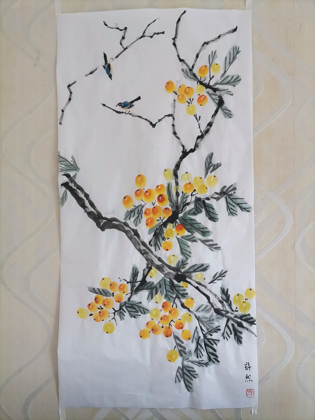 Handpainted Loquat Painting, Original Chinese Painting, Loquat Painting ...