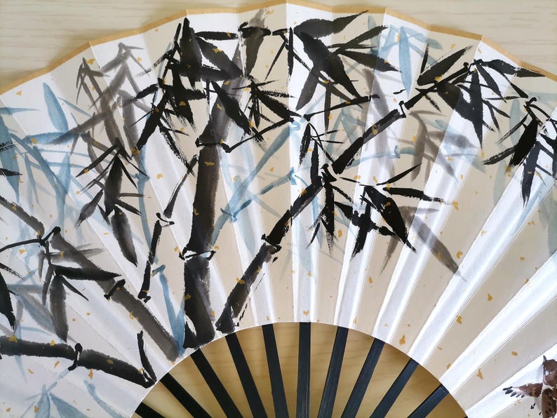 Handpainted Traditonal Chinese Folding Hand Fan--bamboo-sumi-e Painting ...