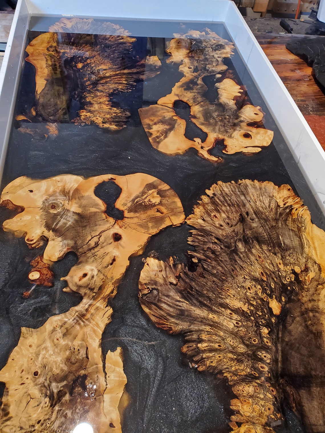 River Table Buckeye Burl Coffee Table With Black - Etsy