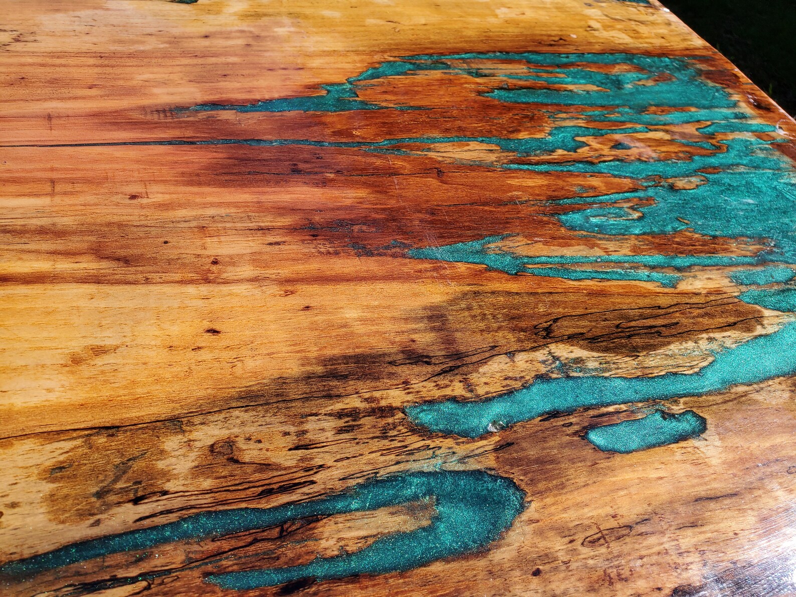 Epoxy Resin LAKE Table Sparkling Jade Green on Texas Pecan | Etsy