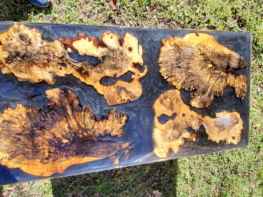 River Table Buckeye Burl Coffee Table With Black ocean - Etsy