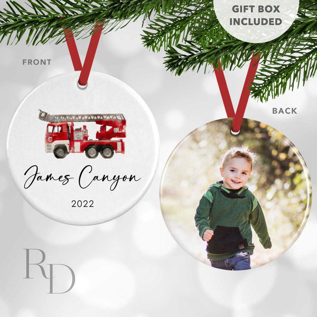 Personalized Firetruck Christmas Ornament, Baby's First Christmas, Kids ...