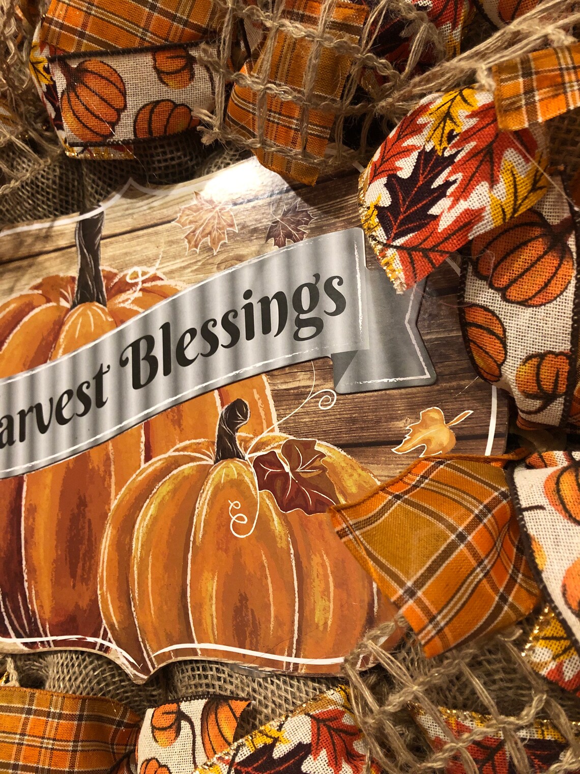 Farmhouse Harvest Blessings Wreath: Rustic Burlap Deco Mesh, Pumpkins ...