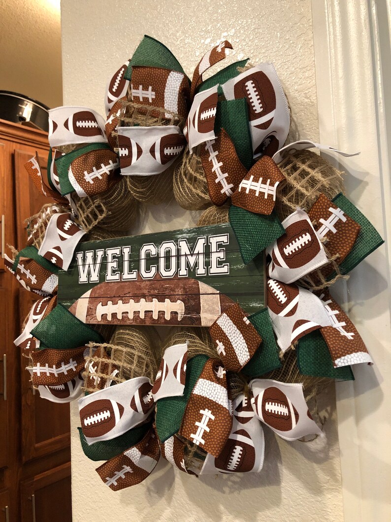 FARMHOUSE WELCOME FOOTBALL Wreath Burlap Deco Mesh 24 | Etsy