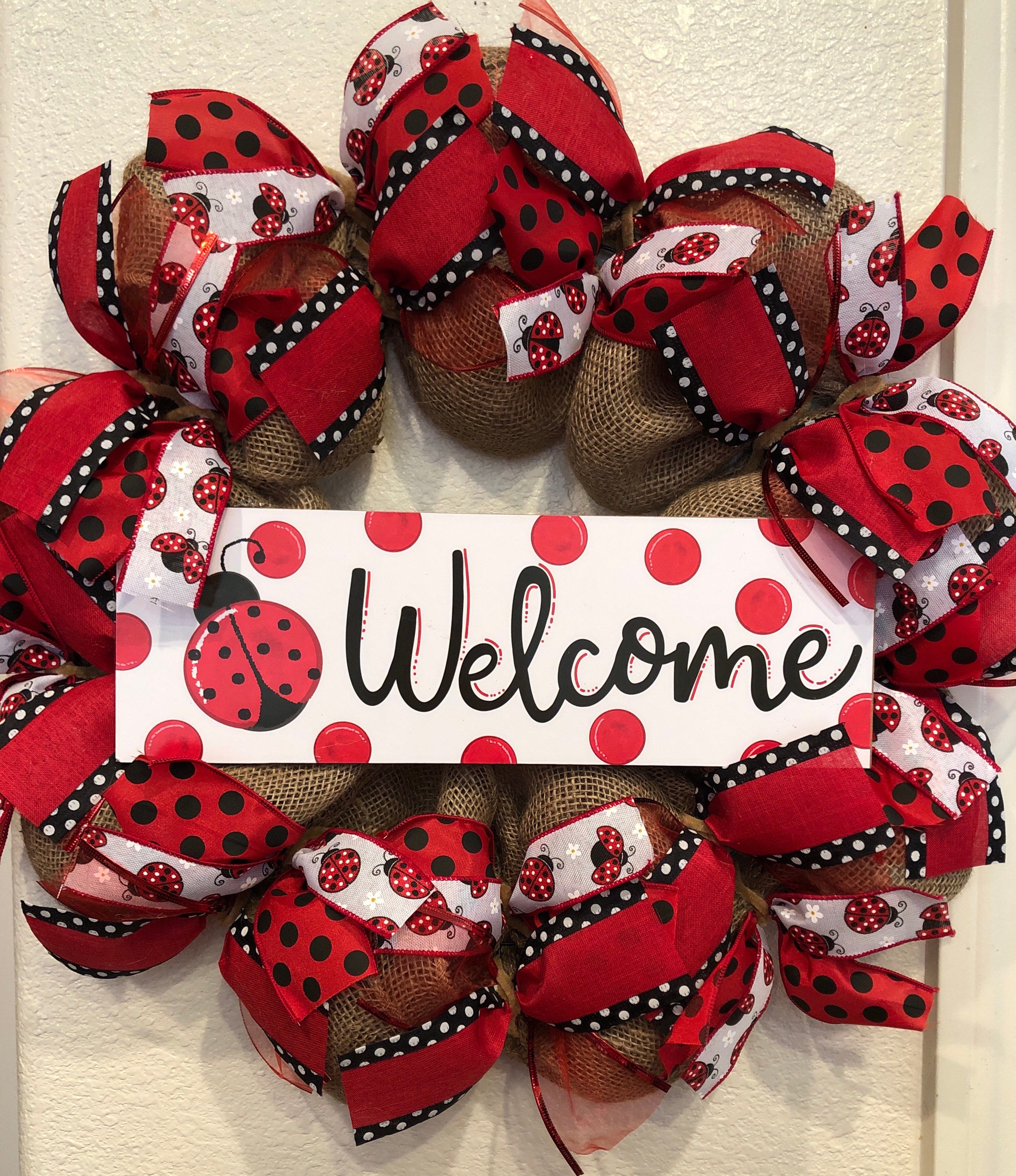 FARMHOUSE Lady Bug WELCOME Wreath Spring Burlap Deco Mesh - Etsy