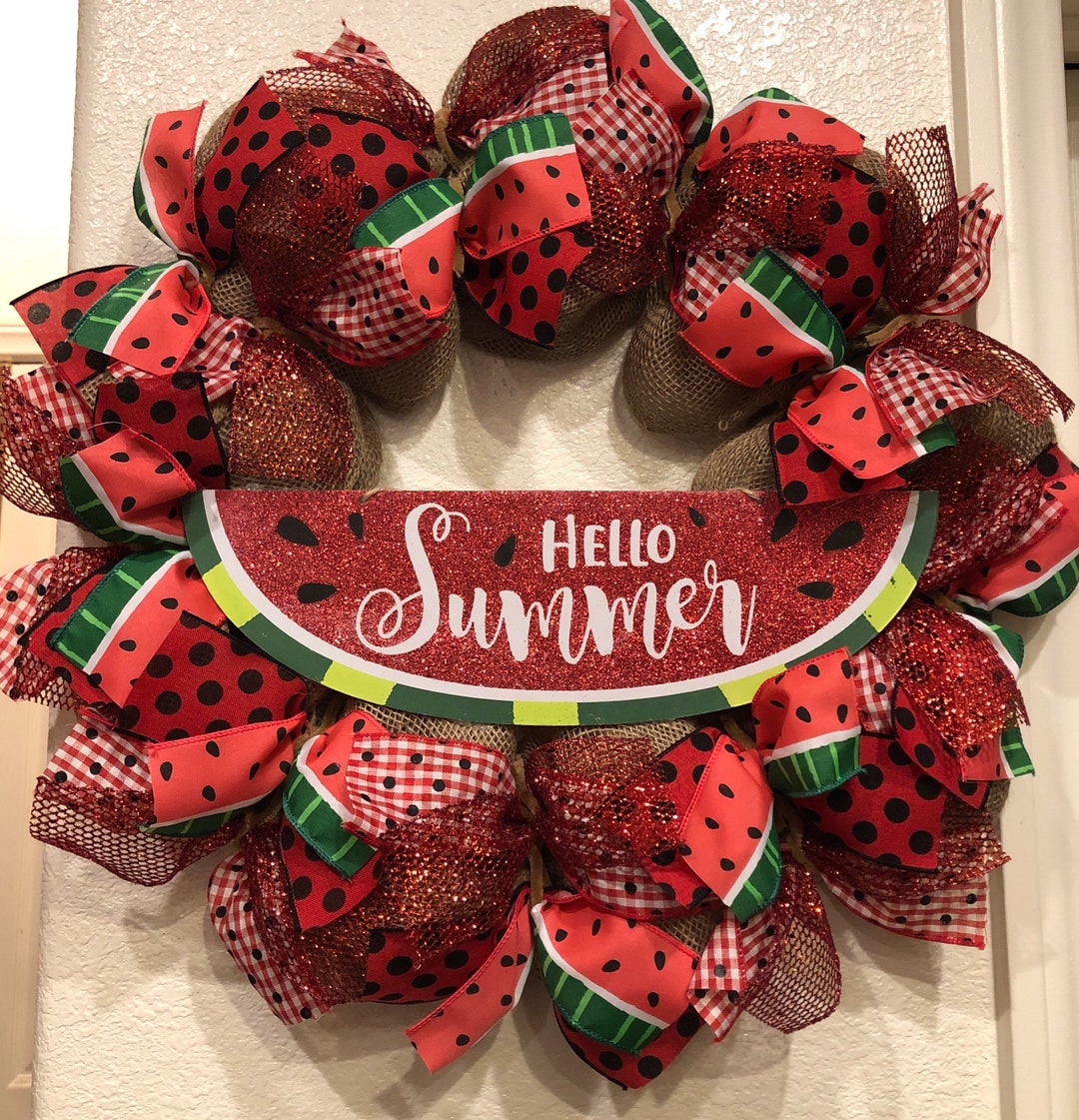 Farmhouse Hello Summer Watermelon Wreath Burlap Deco Mesh