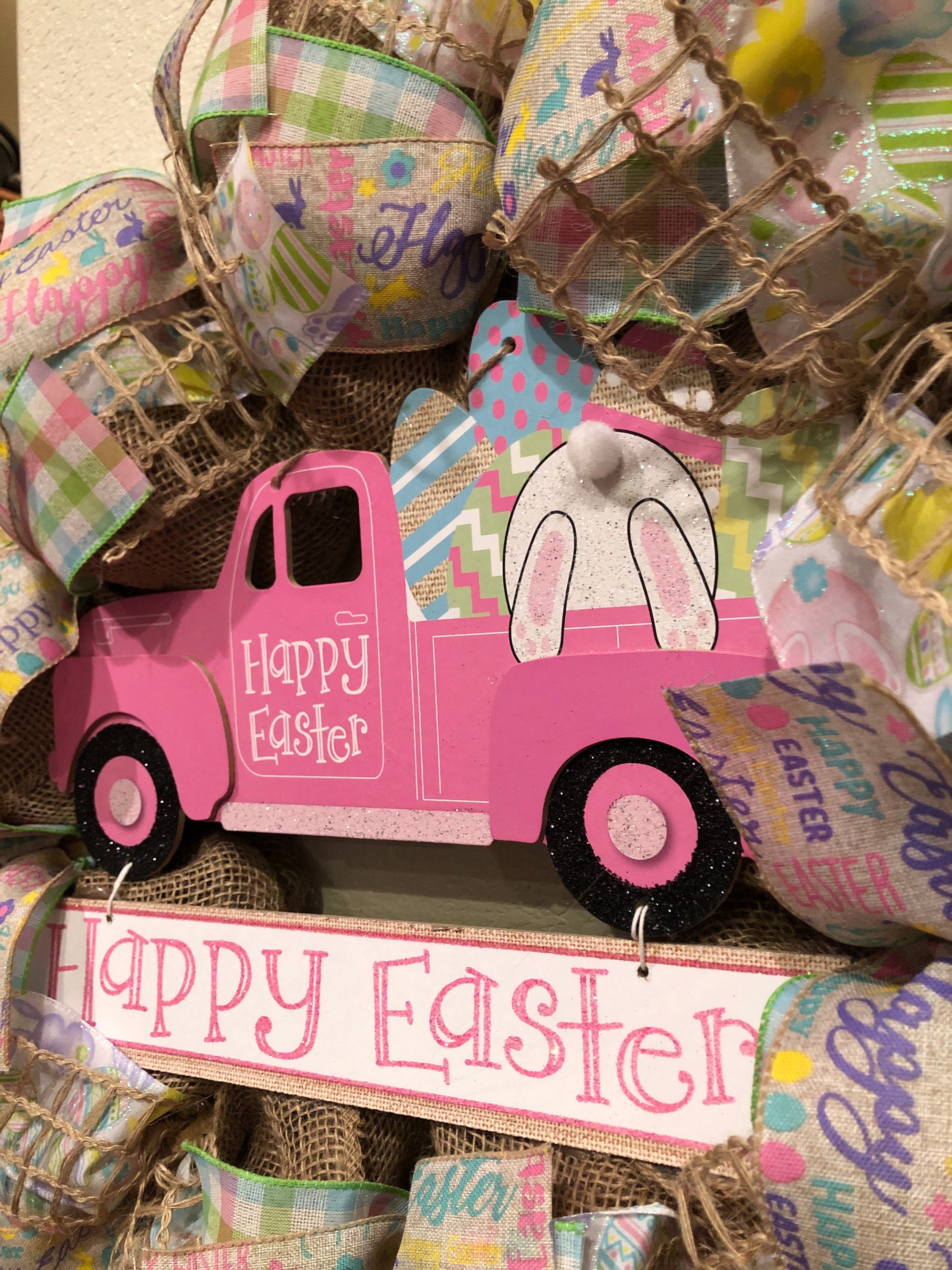 Farmhouse SPRING HAPPY EASTER Wreath Vintage Truck Spring | Etsy