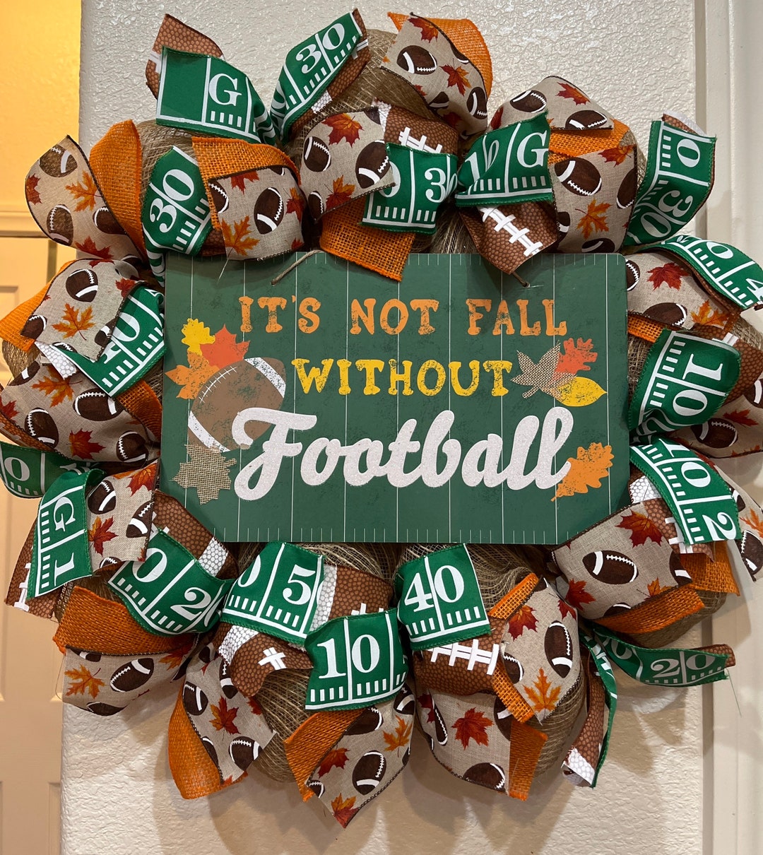 FARMHOUSE WELCOME FOOTBALL Wreath, Burlap Deco Mesh, 24 X 24, It's Not ...