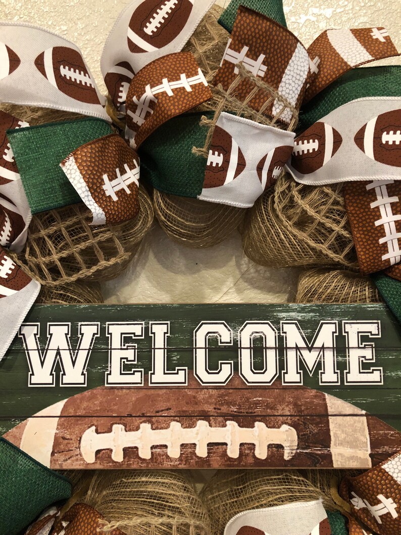 FARMHOUSE WELCOME FOOTBALL Wreath Burlap Deco Mesh 24 | Etsy