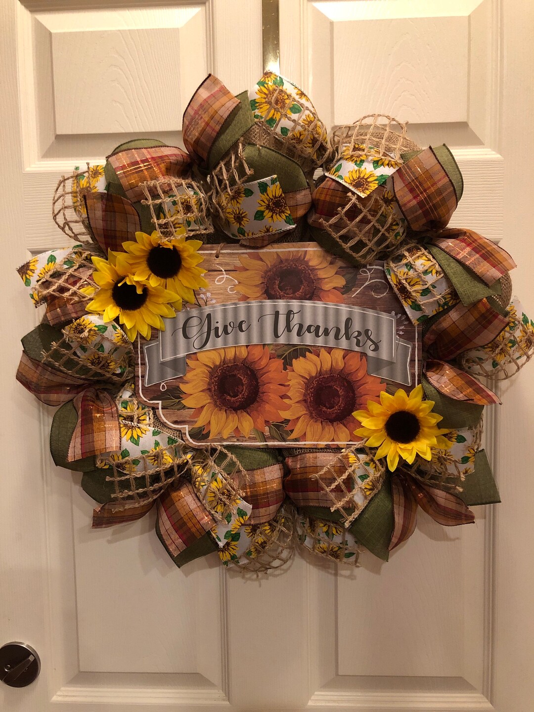 FARMHOUSE SUNFLOWER THANKSGIVING Wreath, Burlap Deco Mesh, 24" X 24 ...