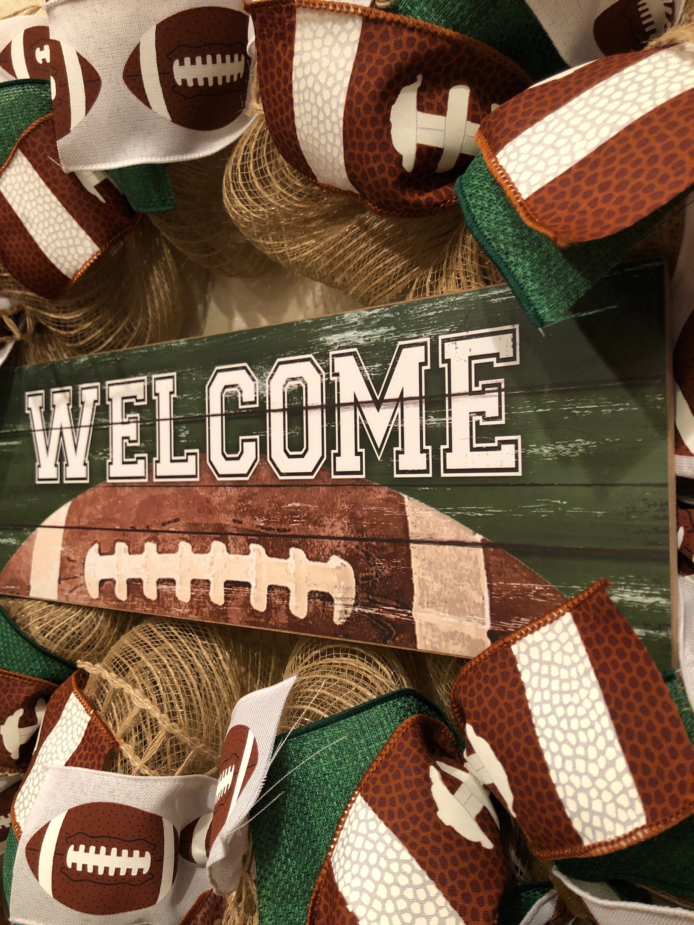 Farmhouse Football Welcome Wreath: Burlap Deco Mesh, Rustic Home Decor ...