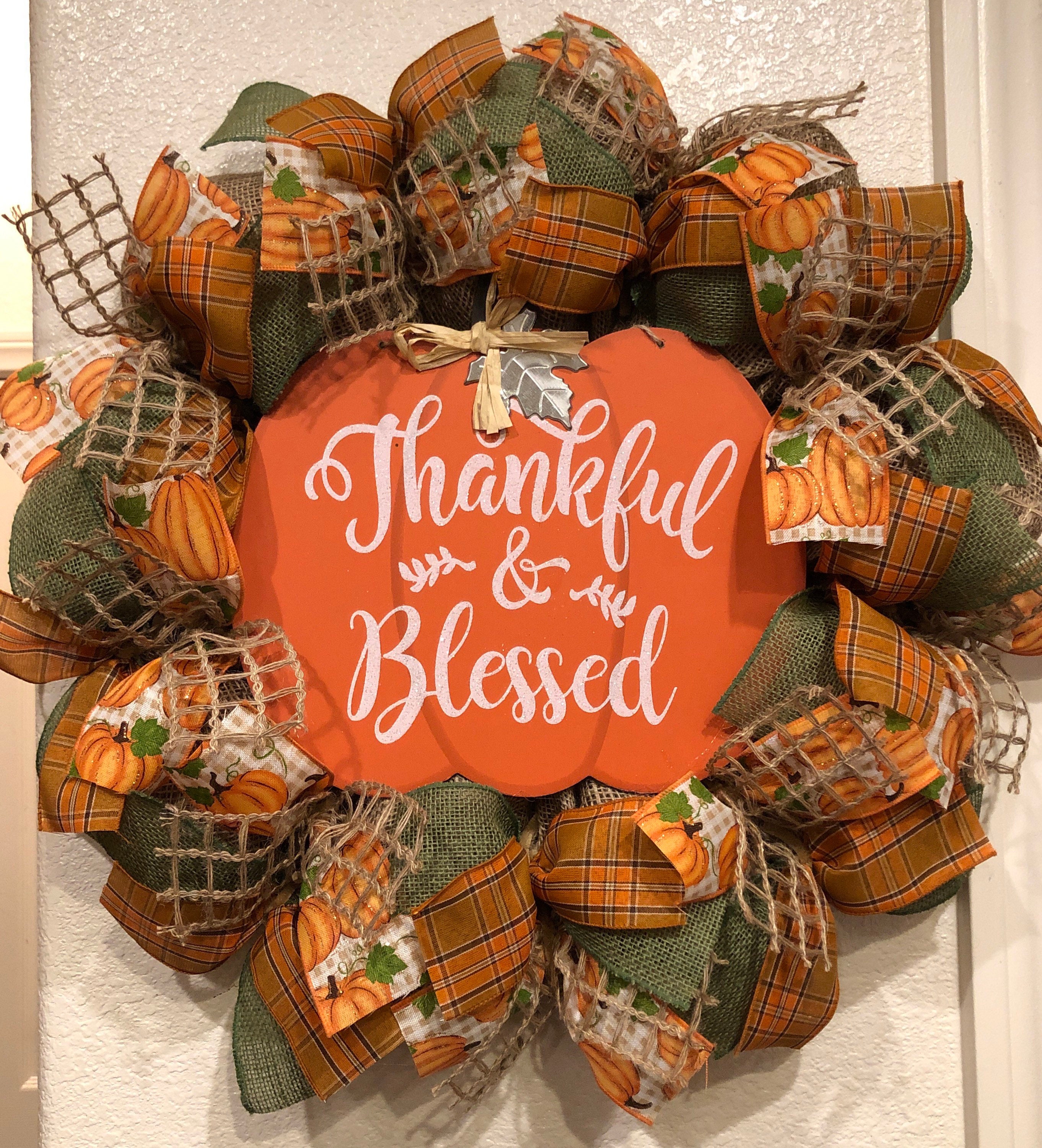 FARMHOUSE THANKFUL & BLESSED Fall Wreath Burlap Deco Mesh 24 - Etsy