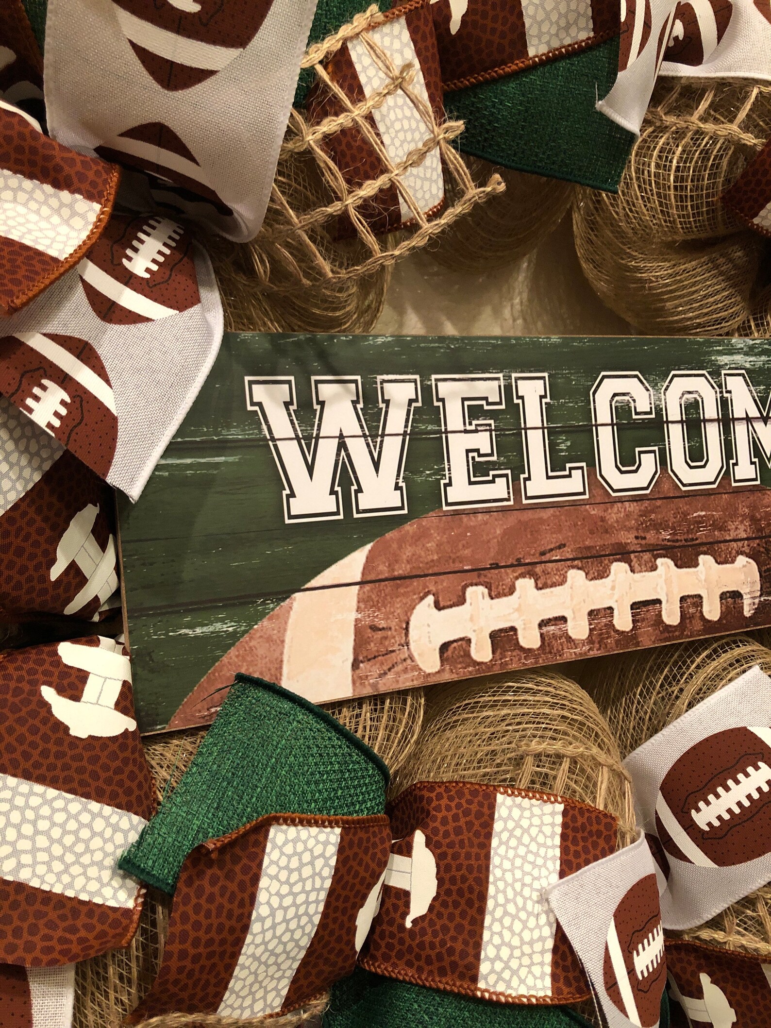 Farmhouse Football Welcome Wreath: Burlap Deco Mesh, Rustic Home Decor ...