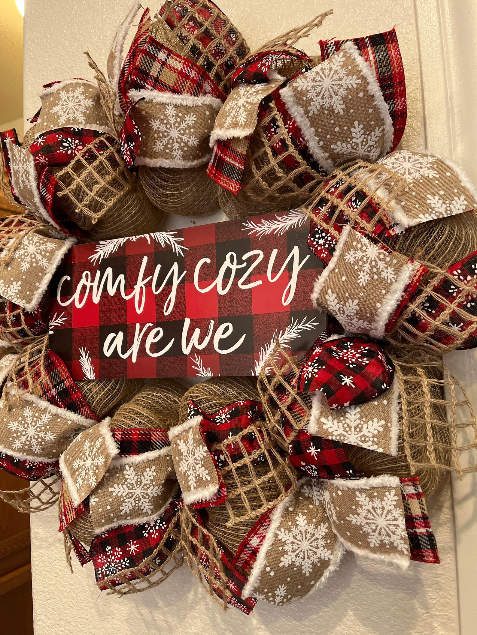 FARMHOUSE WINTER WREATH Comfy Cozy Are We Sign Burlap Deco - Etsy