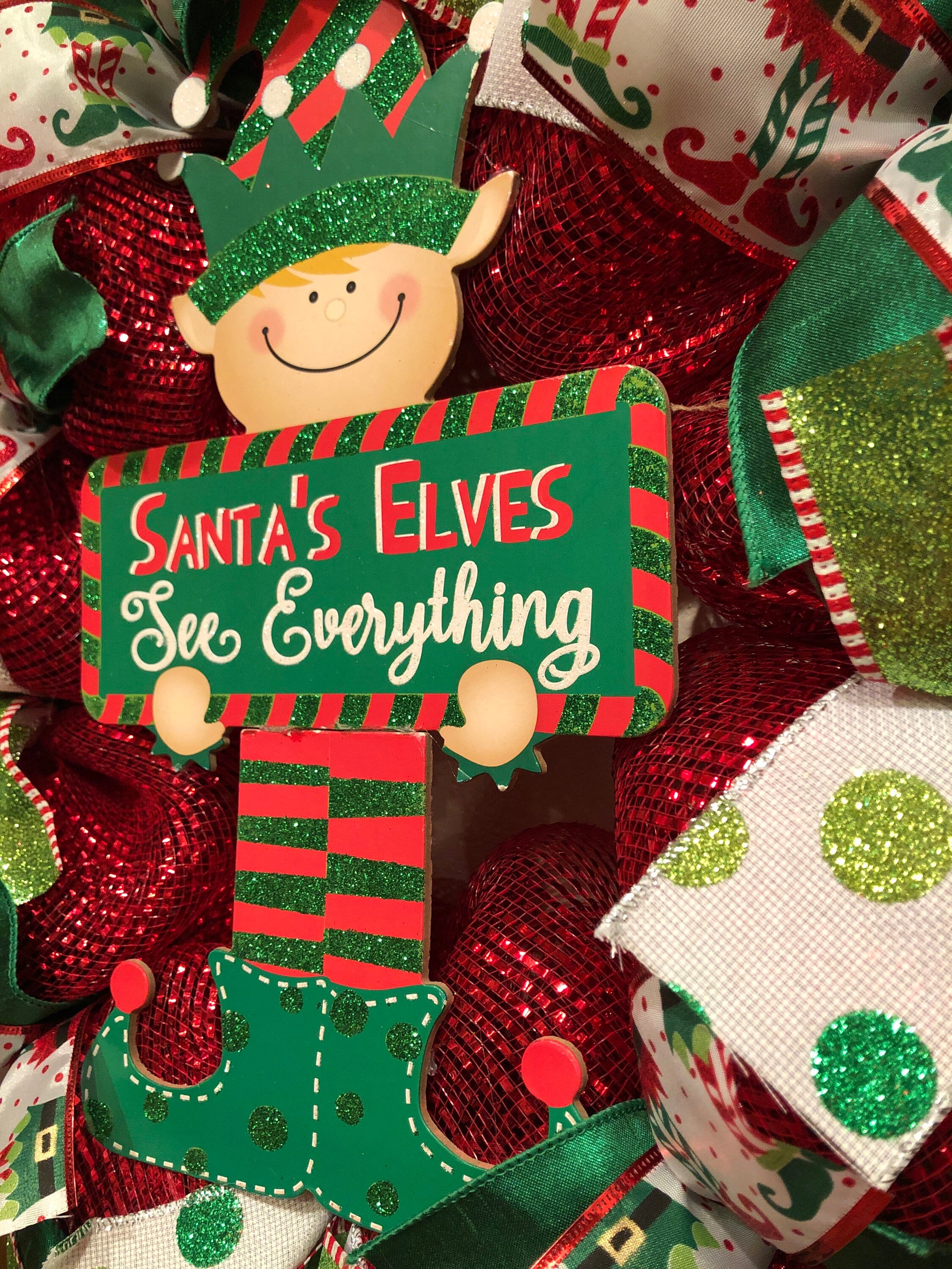 WHIMSICAL ELF WREATH Deco Mesh Christmas Polka Dots Elf | Etsy