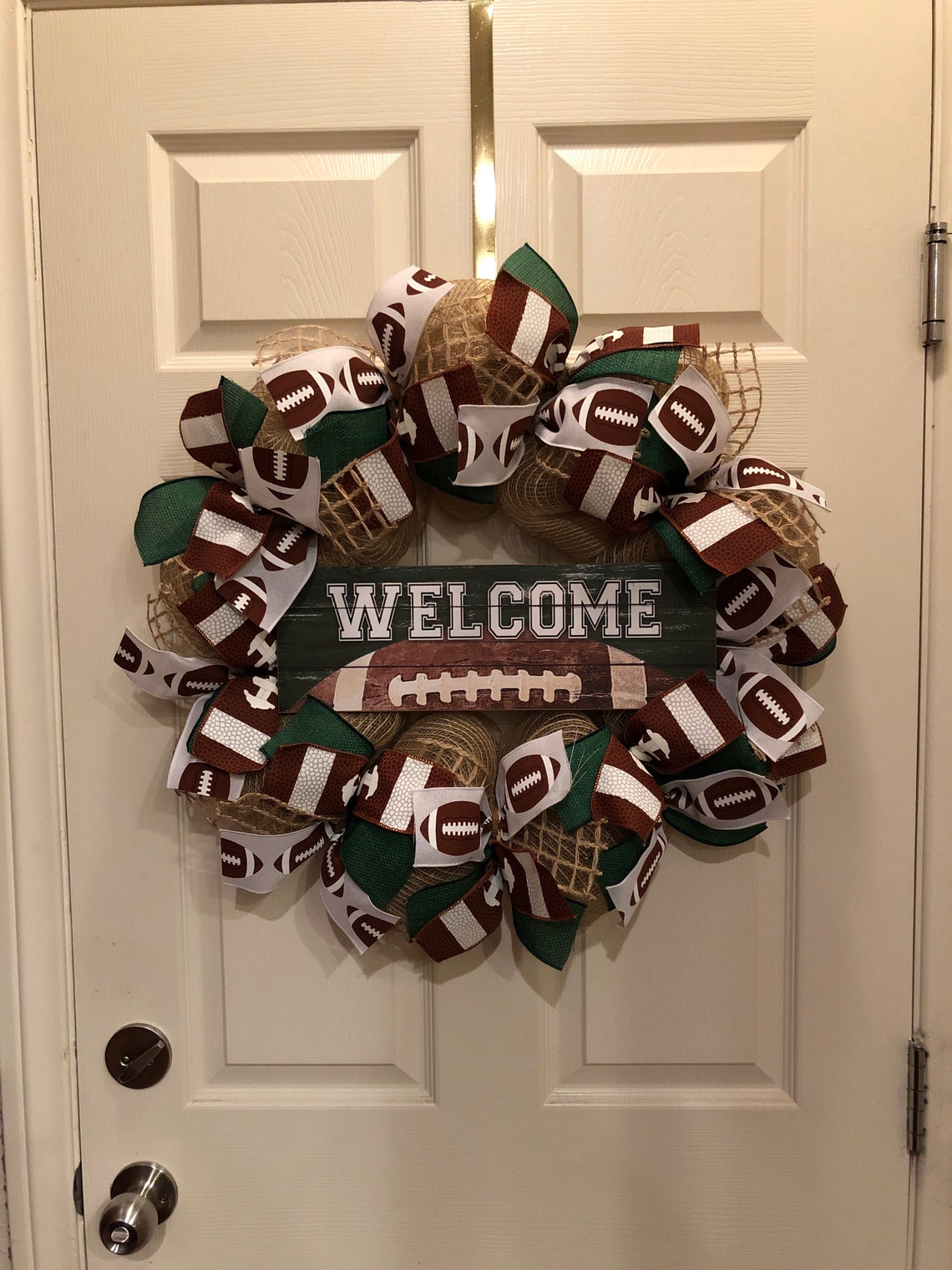 Farmhouse Football Welcome Wreath: Burlap Deco Mesh, Rustic Home Decor ...