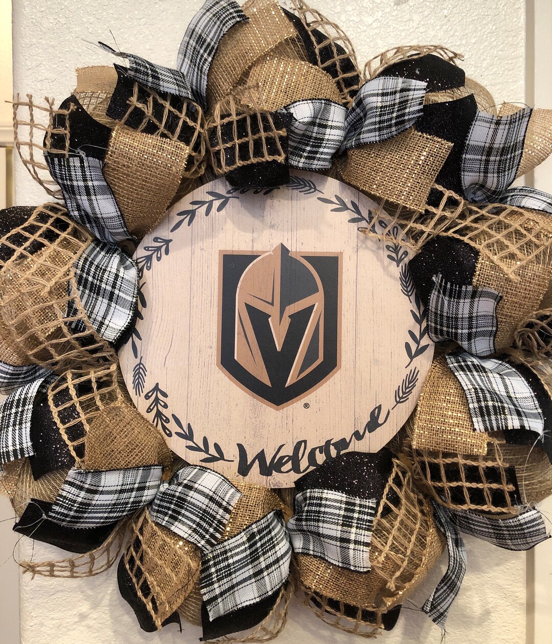VEGAS GOLDEN KNIGHTS Wreath, Welcome, Burlap Deco Mesh, Stanley Cup ...