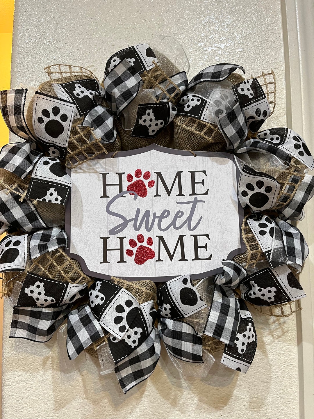 FARMHOUSE DOG WREATH, Burlap Deco Mesh, 22 X 22, Rustic, Paw Print, Dog ...