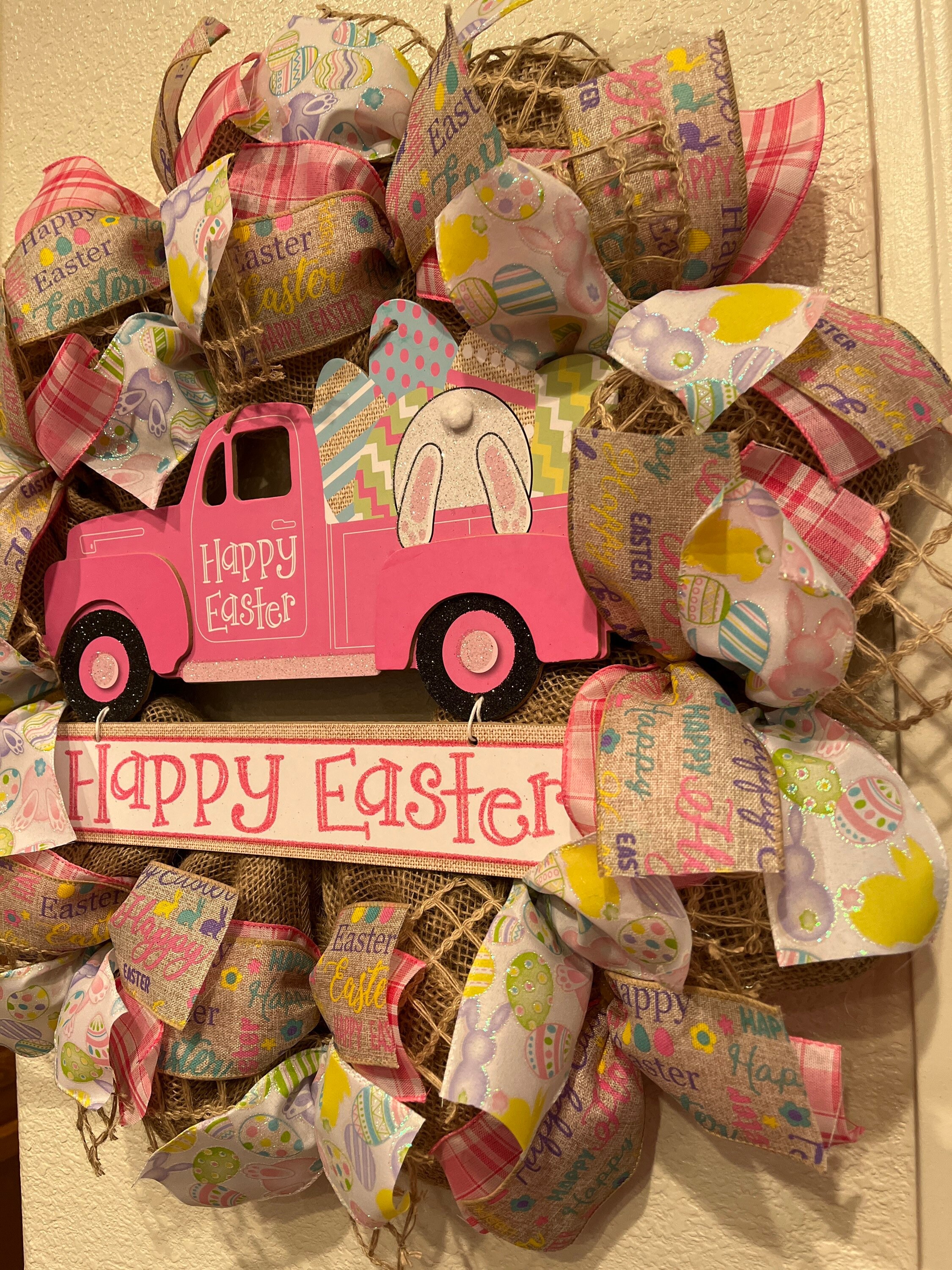 Farmhouse SPRING HAPPY EASTER Wreath Vintage Truck Spring - Etsy