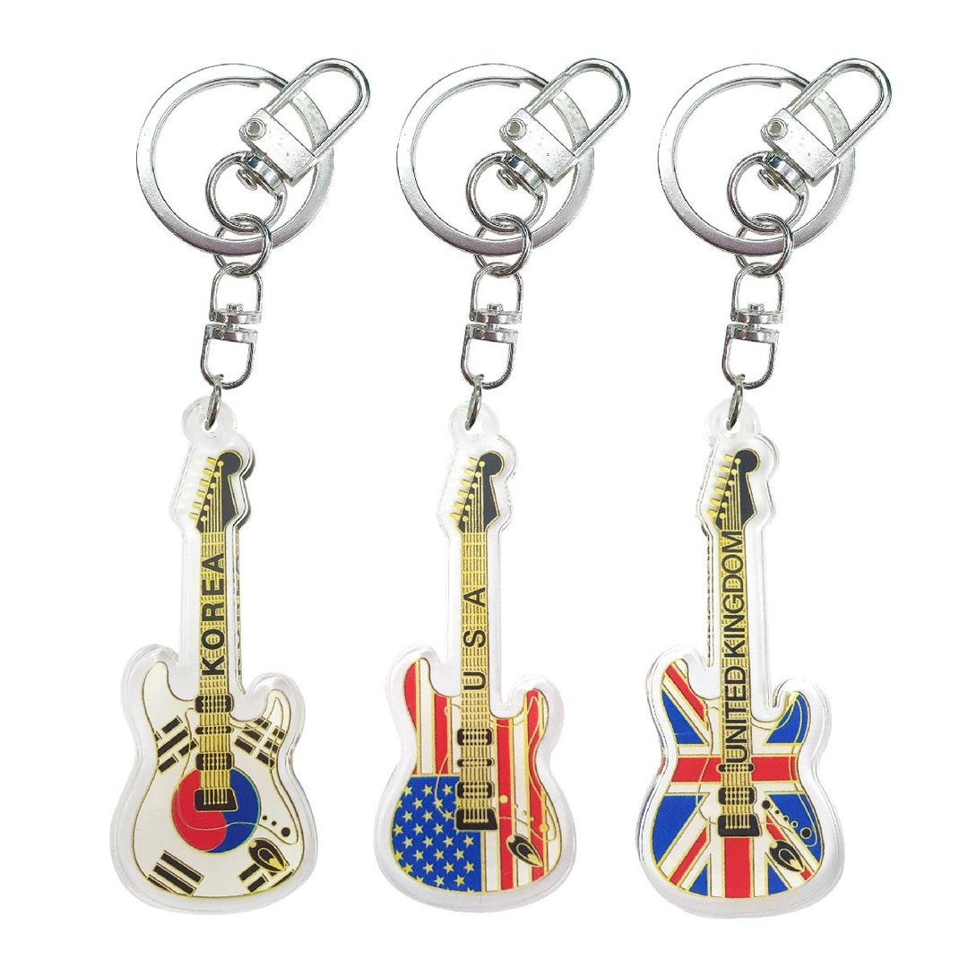 A Guitar Key Ring With a National Flag - Etsy