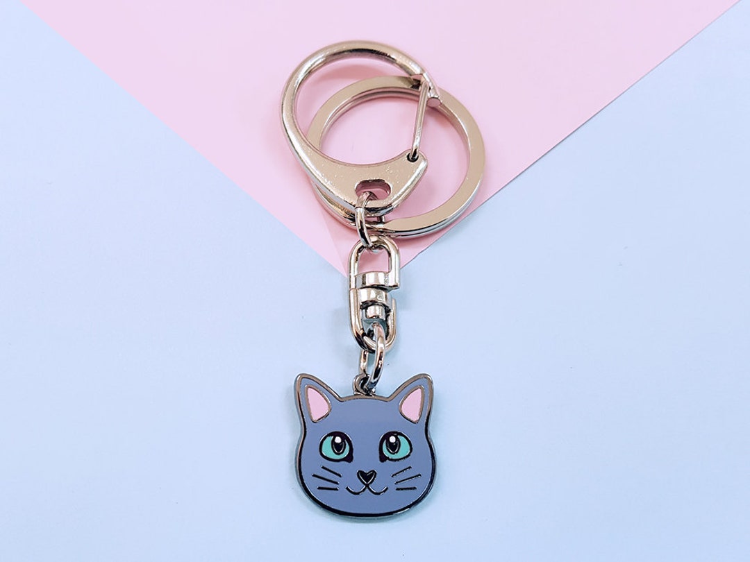 Russian Blue Cat Keychain - Etsy