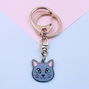 Russian Blue Cat Keychain | Etsy