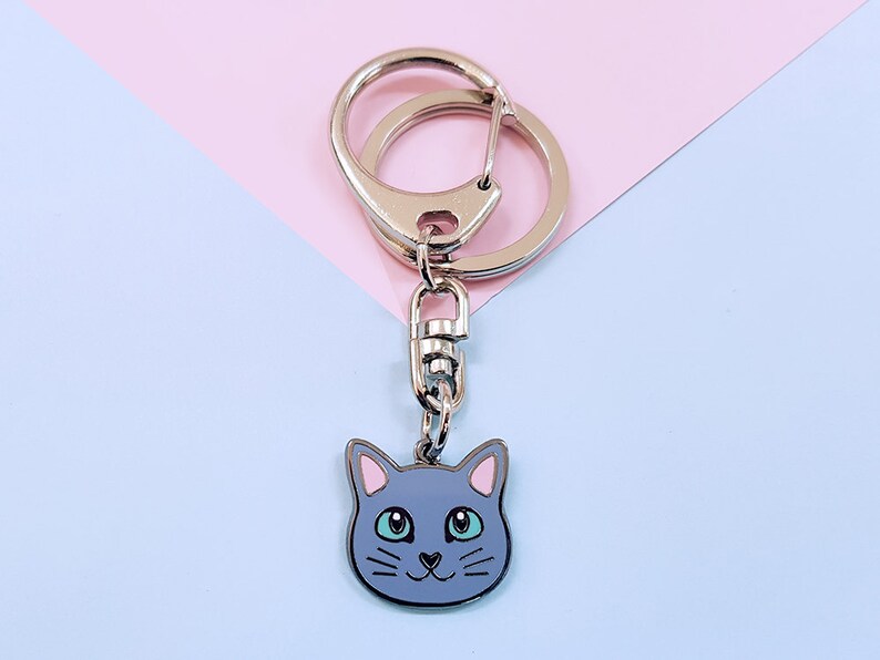 Russian Blue Cat Keychain | Etsy