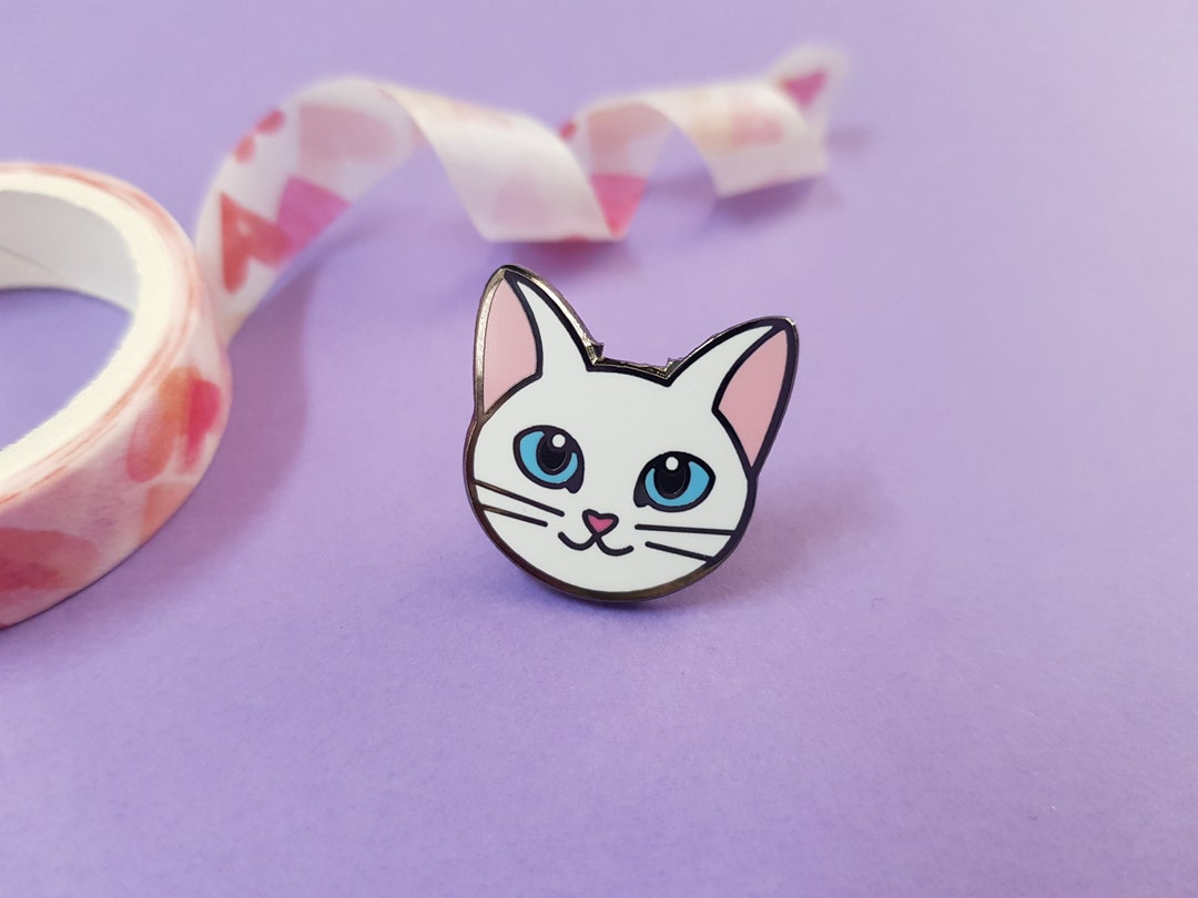 Turkish Angora blue Eyes Cat Pin-badge - Etsy